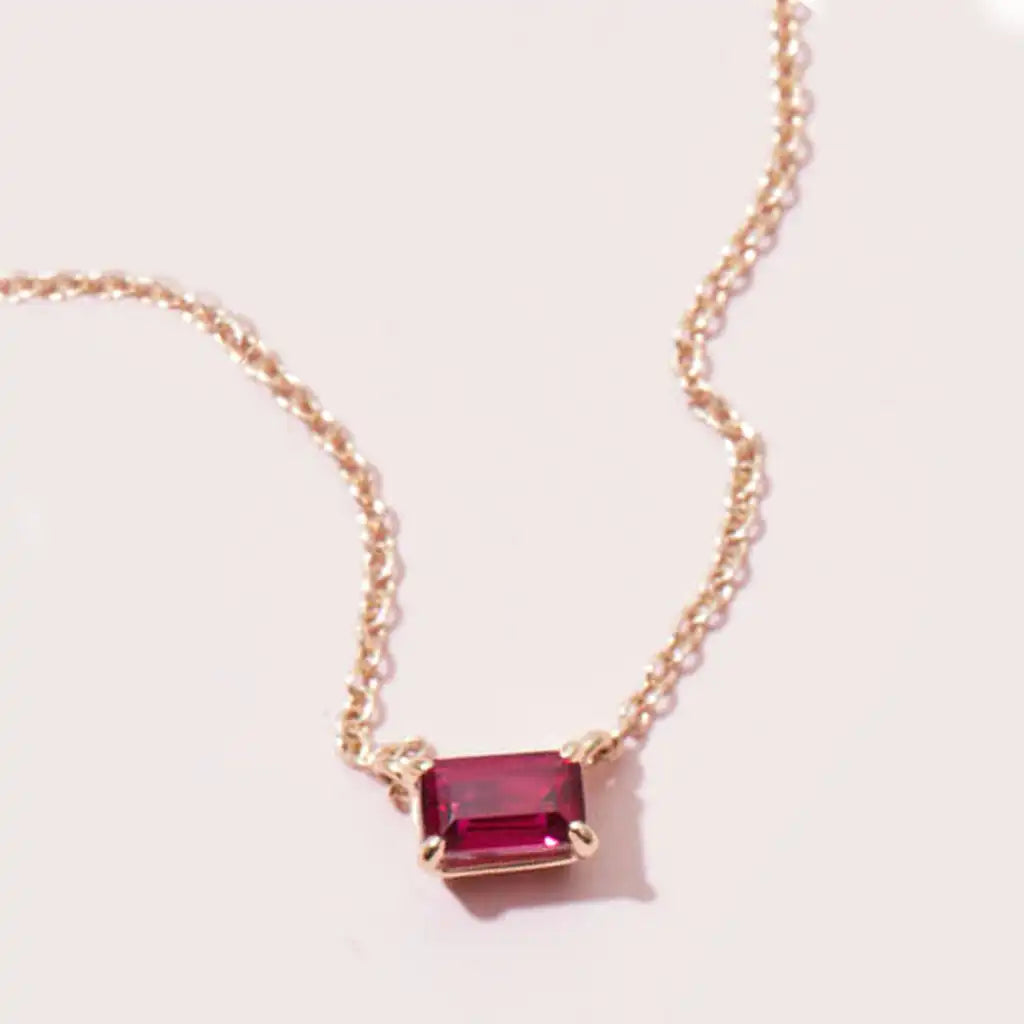 Ruby Baguette Necklace | Modern July Birthstone Necklace Handmade USA